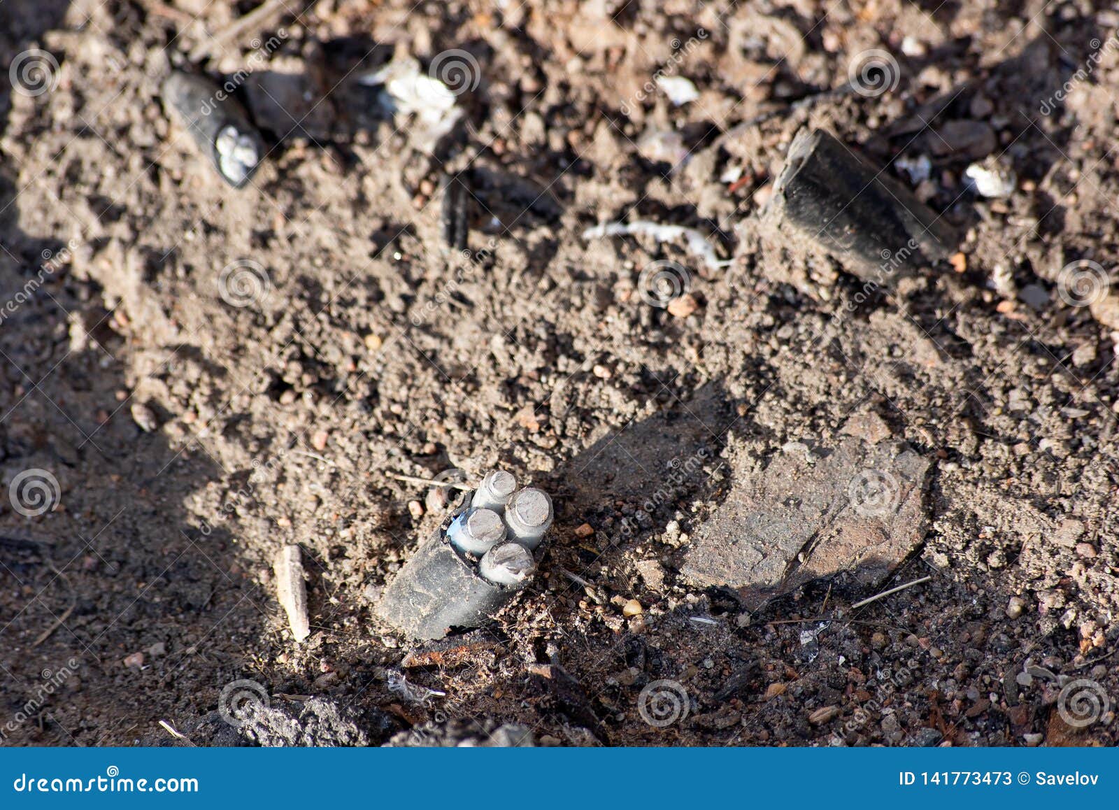 Cut Electrical Cables Protrude from the Ground Stock Image - Image of ...