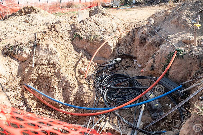 Cut Electrical Wires and Cables in a Pit at a Construction or Repair ...