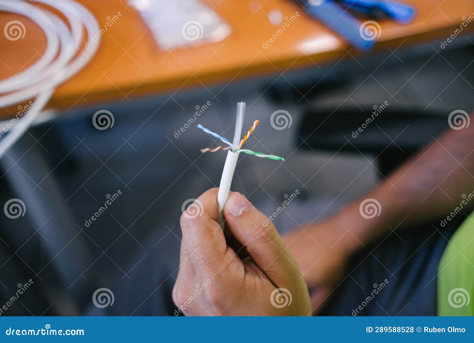 Cut Ethernet Network Cable. Prepared To Crimp an RJ-45 Connector Stock ...