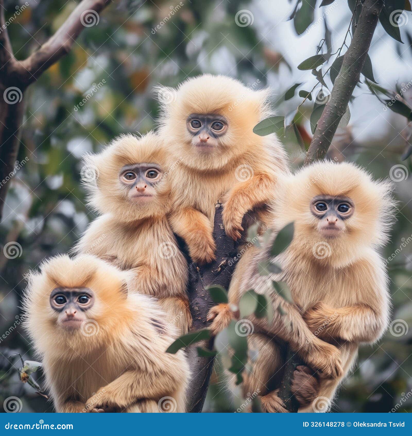 Cut Fluffy Monkeys on Trees, Close Up, Monkeys Hanging on the Tree ...