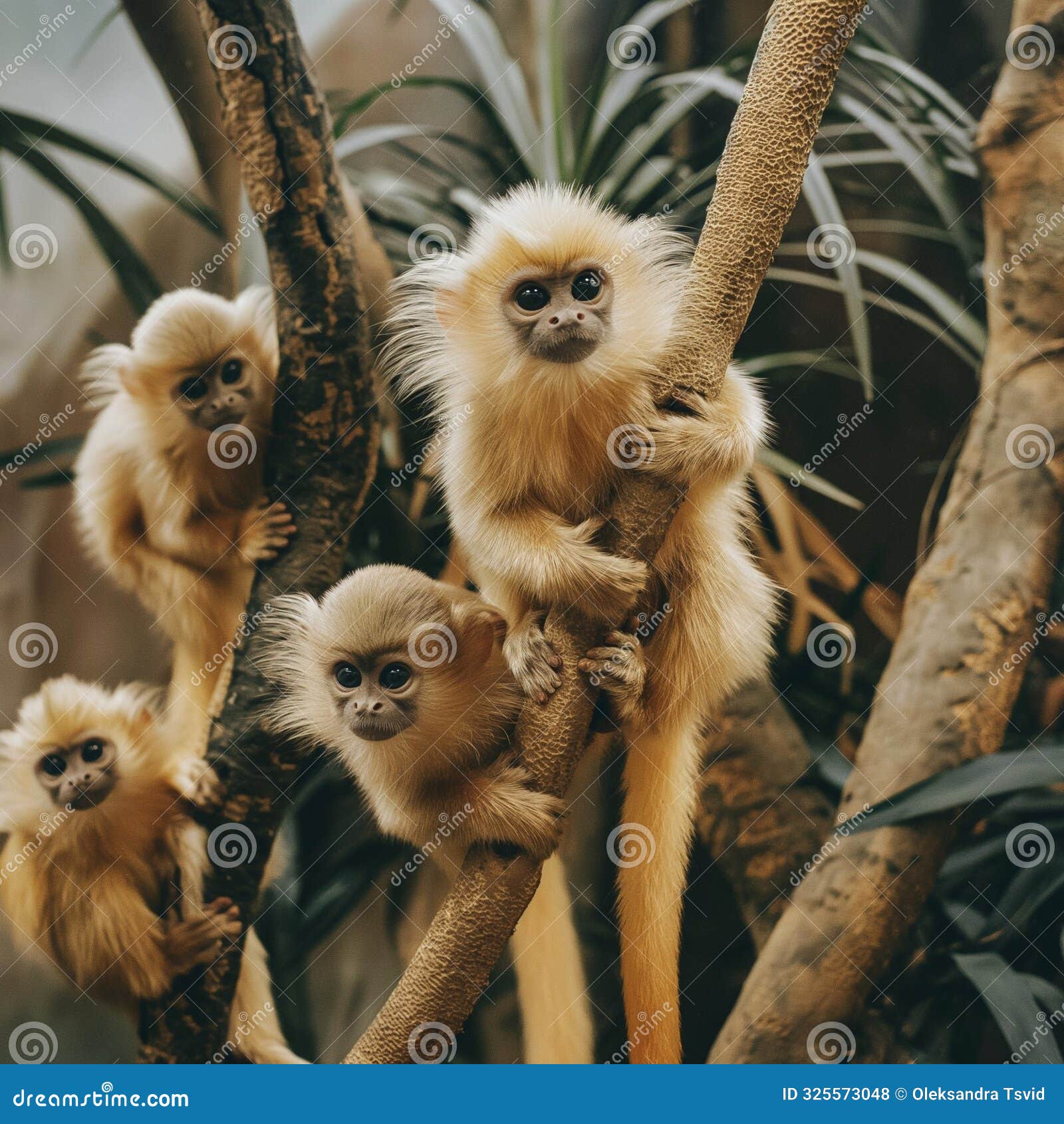 Cut Fluffy Monkeys on Trees, Close Up, Monkeys Hanging on the Tree ...