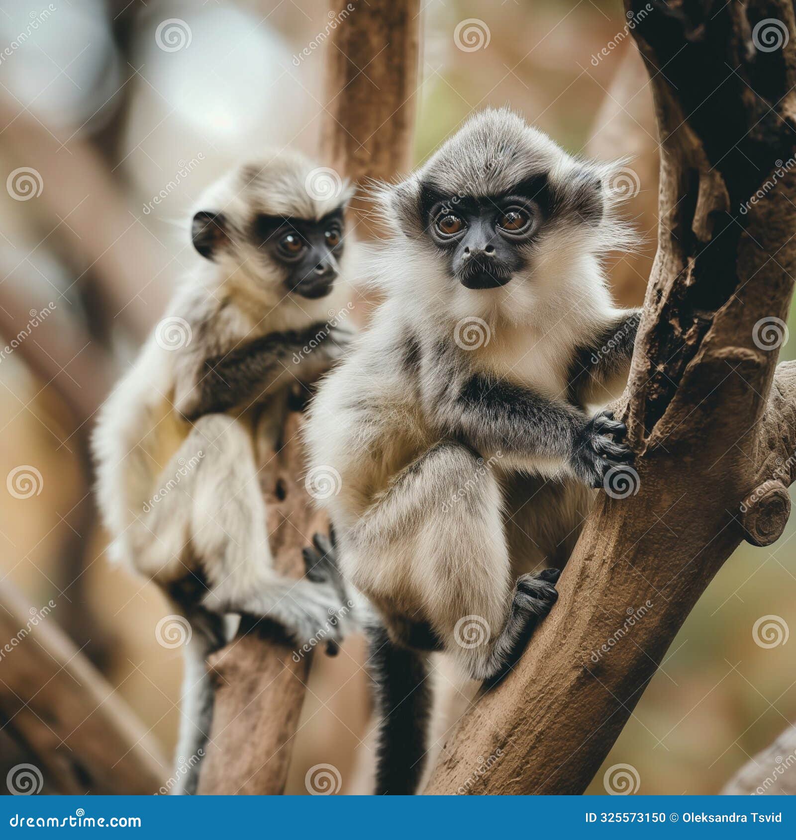 Cut Fluffy Monkeys on Trees, Close Up, Monkeys Hanging on the Tree ...