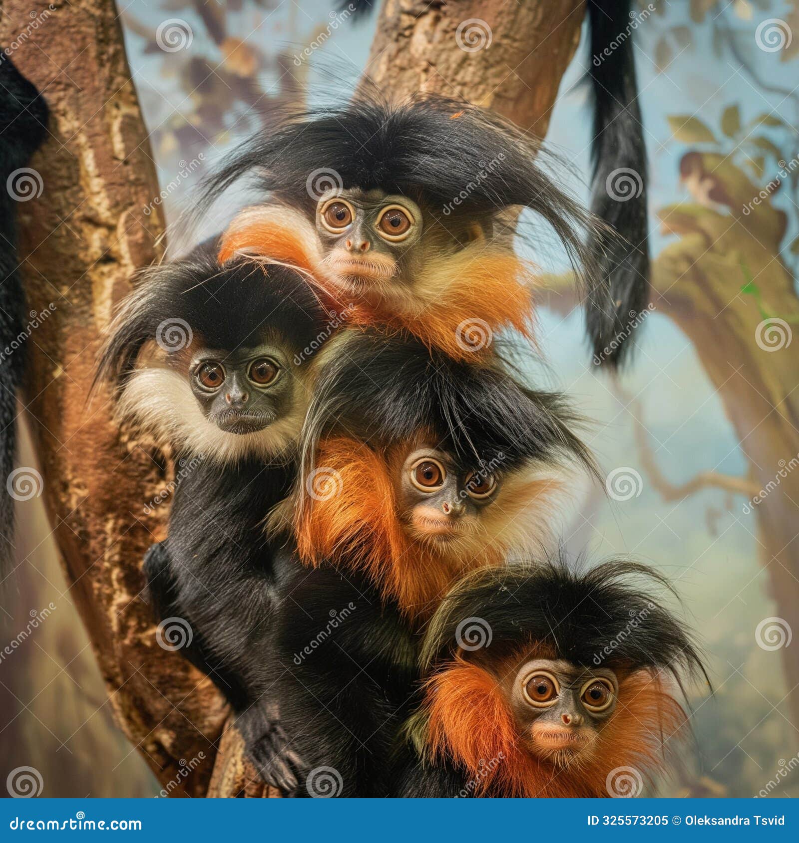 Cut Fluffy Monkeys on Trees, Close Up, Monkeys Hanging on the Tree ...