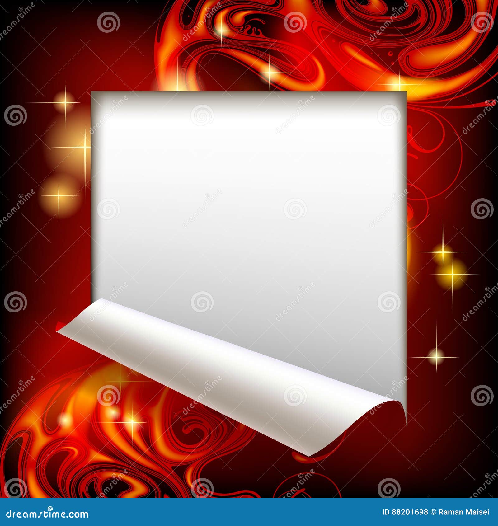 Cut Framed Paper Sheet with Red Abstract Luminous Fantasy Background ...