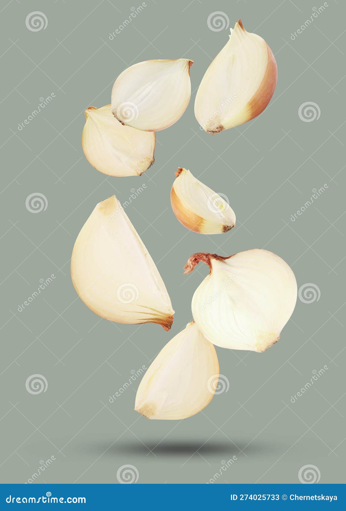 Cut Fresh Onions Falling on Light Grey Background Stock Image - Image ...