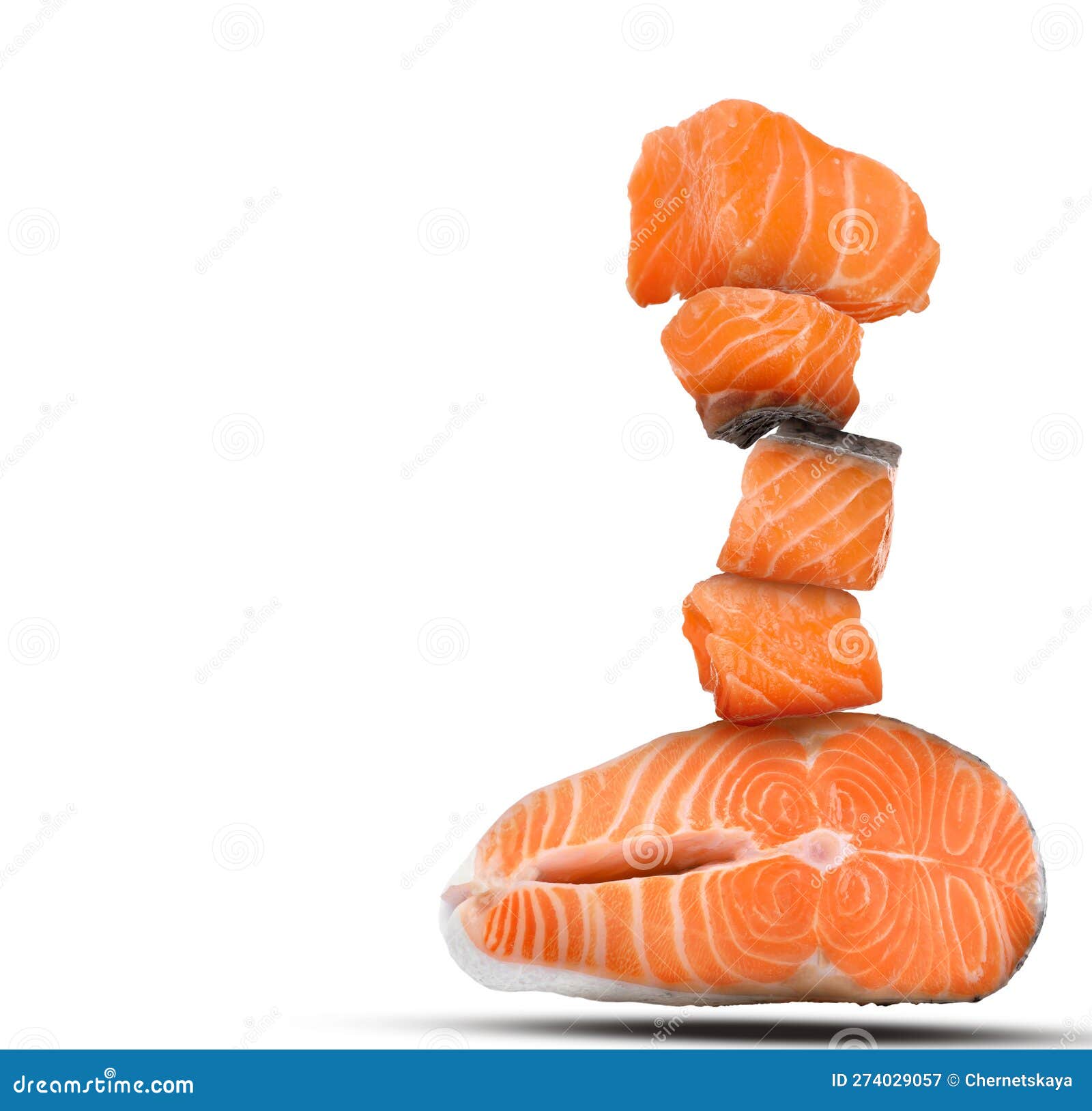 Cut Fresh Salmon Falling on White Background Stock Illustration ...