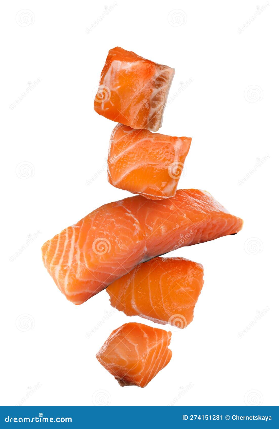Cut Fresh Salmon Falling on White Background Stock Image - Image of ...