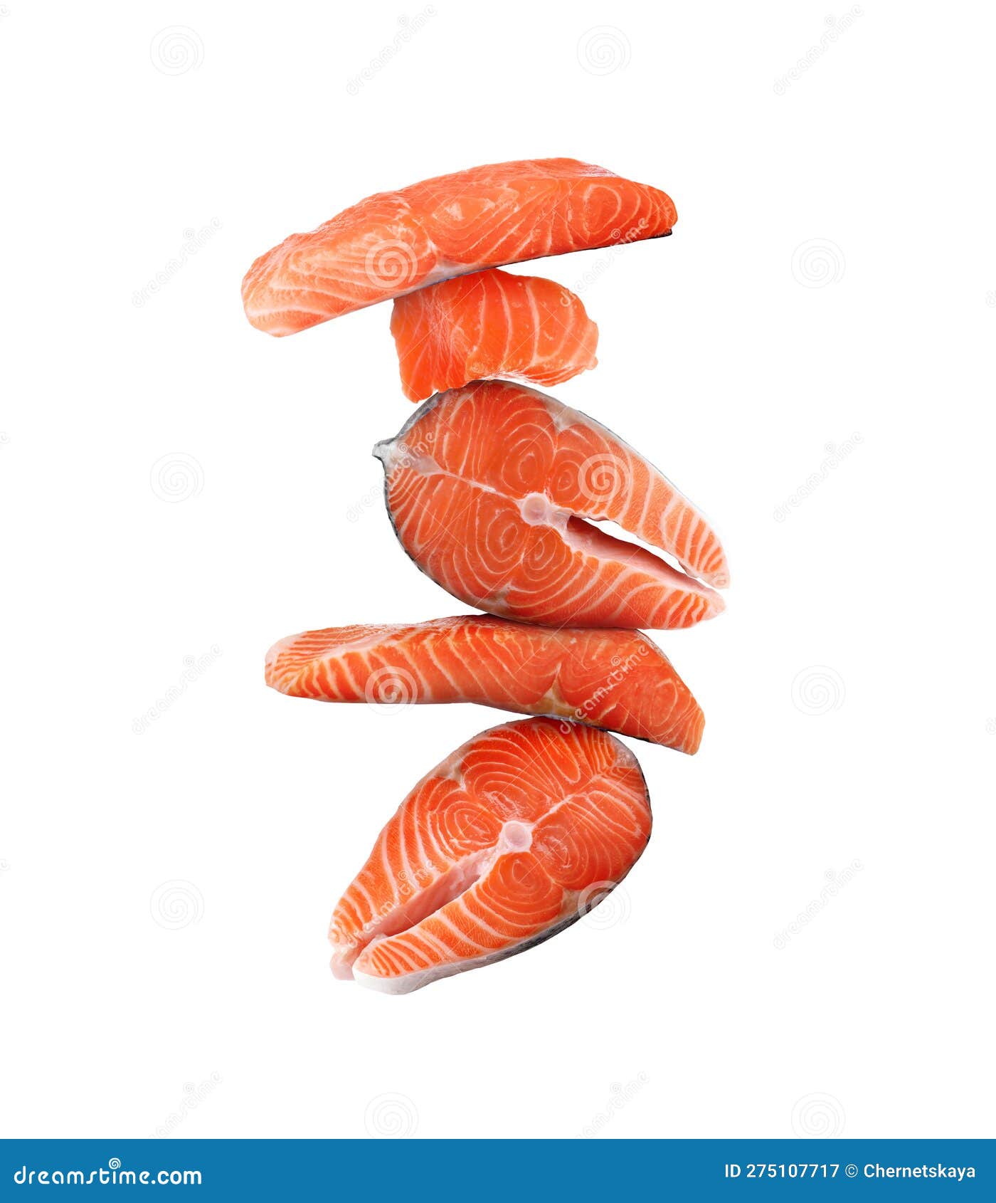 Cut Fresh Salmon Falling on White Background Stock Image - Image of ...