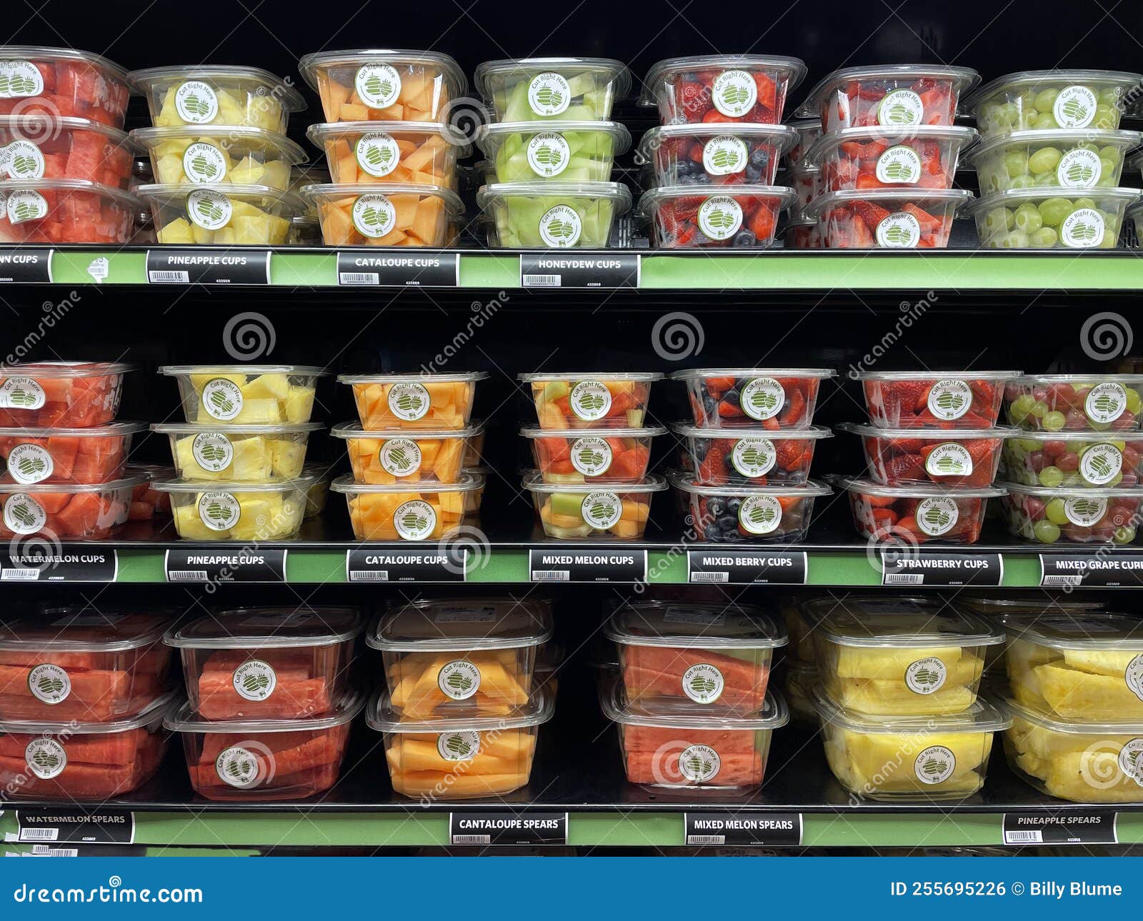 Cut Fruit in Containers on Shelves Front View Editorial Photo - Image ...