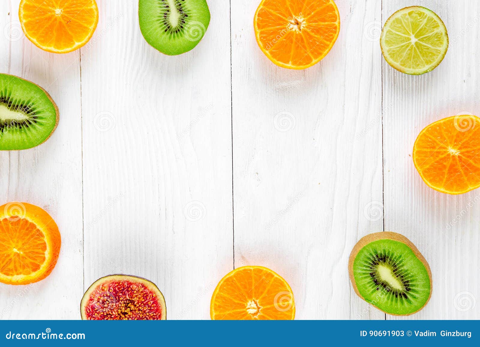 Cut Fruit Frame Design on White Background Top View Mockup Stock Image ...