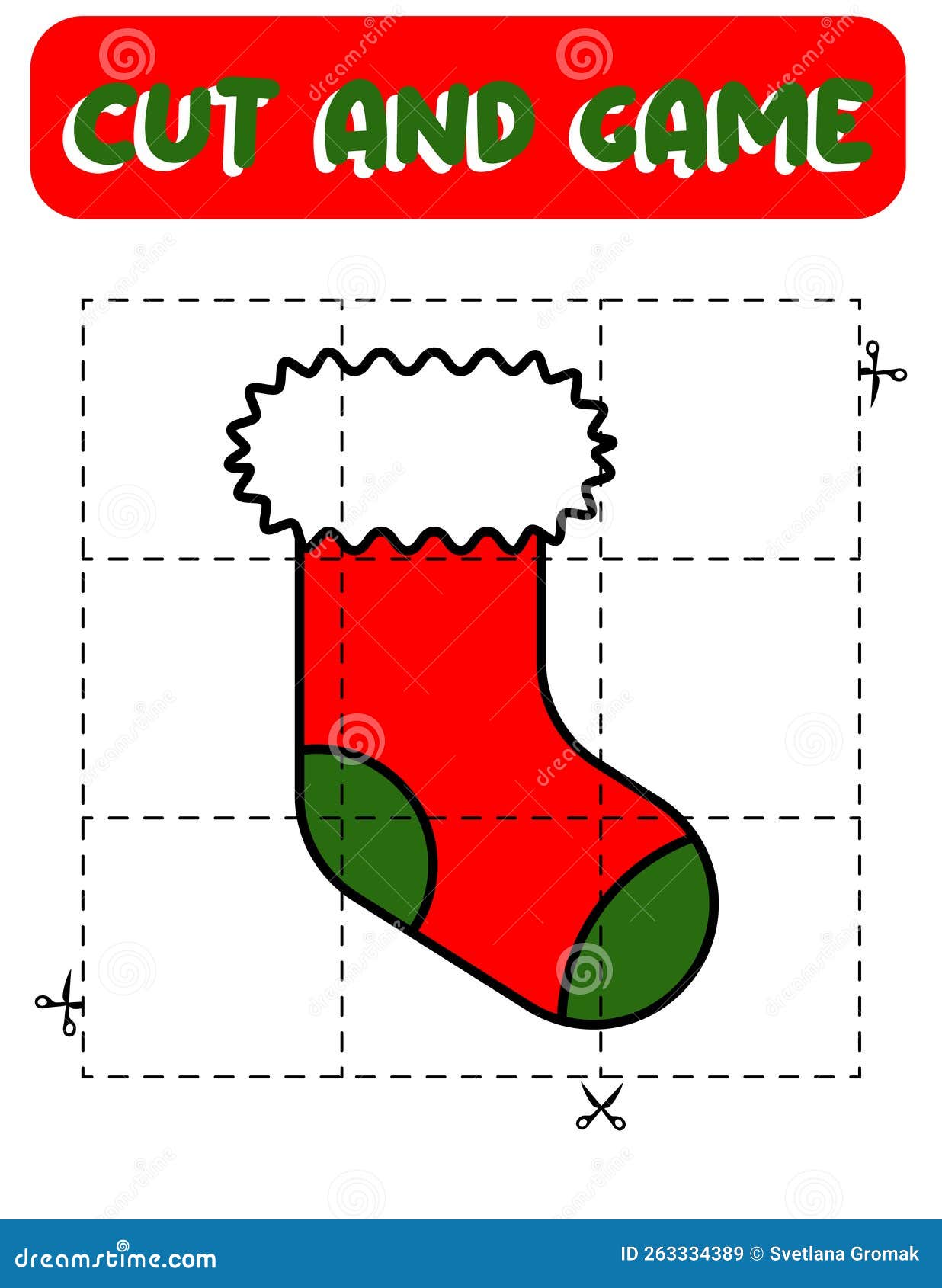 Cut and Game Christmas Sock. Educational Children Game, Printable ...
