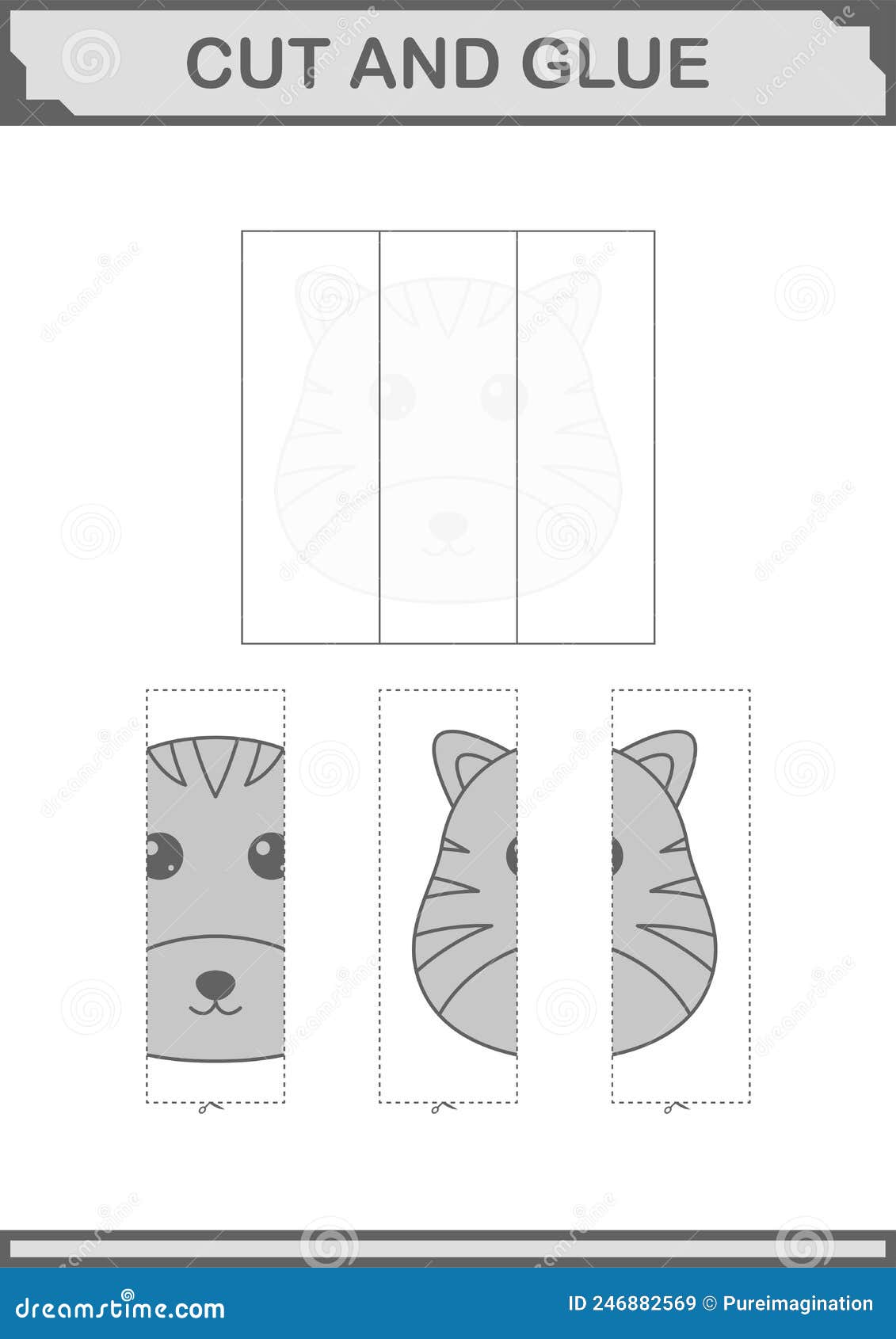 Cut And Glue Tiger Face. Worksheet For Kids Vector Illustration ...