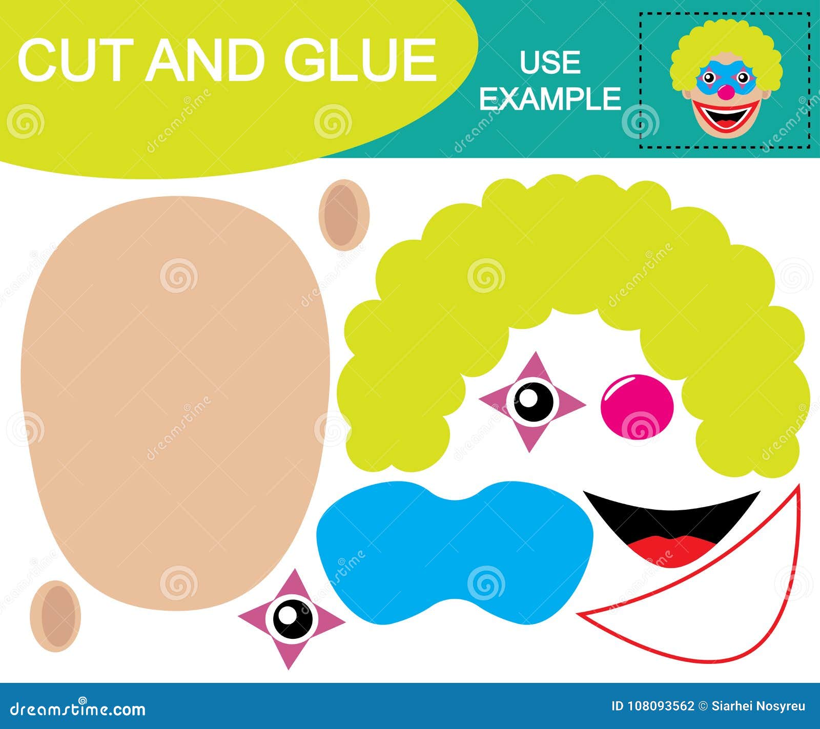 Cut and Glue To Create Image of Head of Clown. Educational Game Stock ... Cut and Glue To Create Image of Head of Clown. Educational Game Stock ...