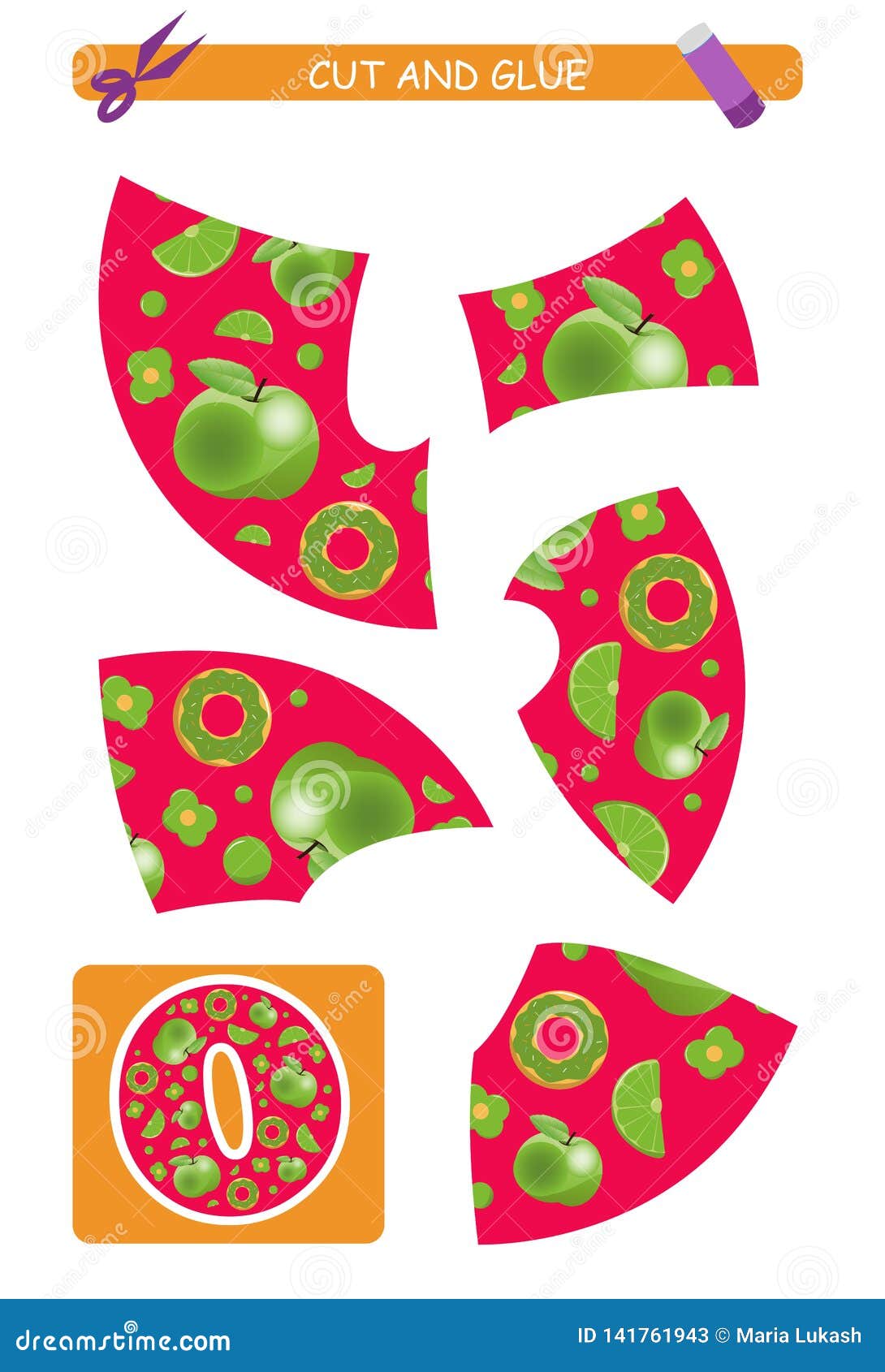 Cut and Glue Worksheet: Number 0. Educational Game for Kids. Learning ...