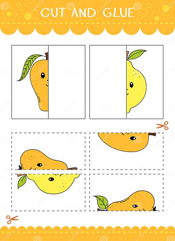 Cut and Glue. Vector Worksheet of Simple Educational Game for Kids ...