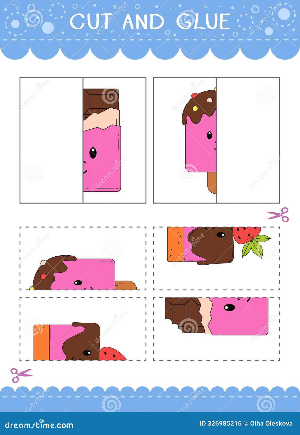 Cut and Glue. Vector Worksheet of Simple Educational Game for Kids ...