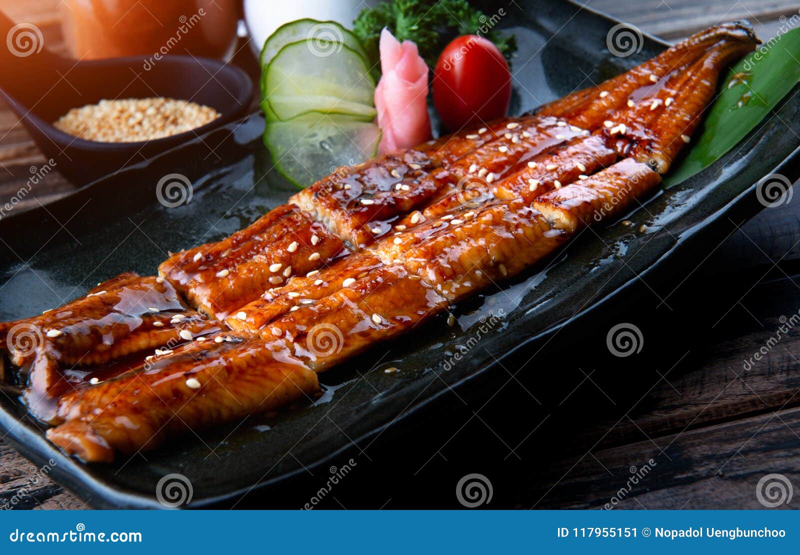 Cut grilled Japanese eel. stock image. Image of japanese - 117955151