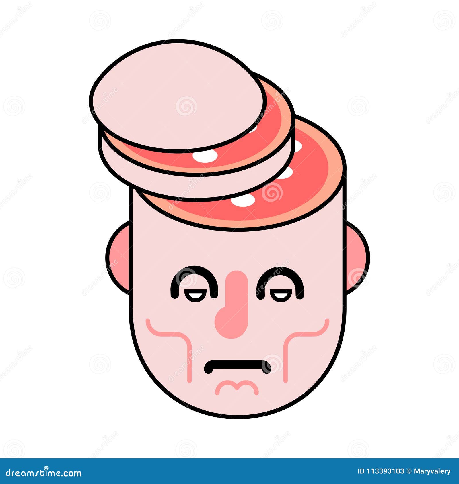 Cut Head Salami Slice In Brain. Slice Skull Cartoon Vector ...