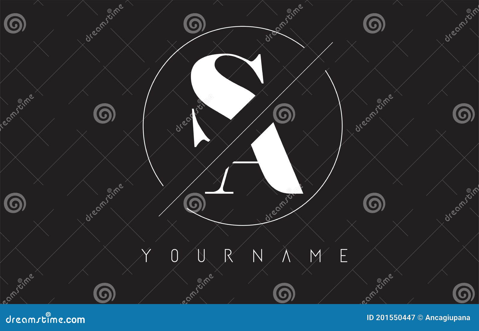 Cut and Intersected SA S a Letters Logo with Round Frame Design Vector ...