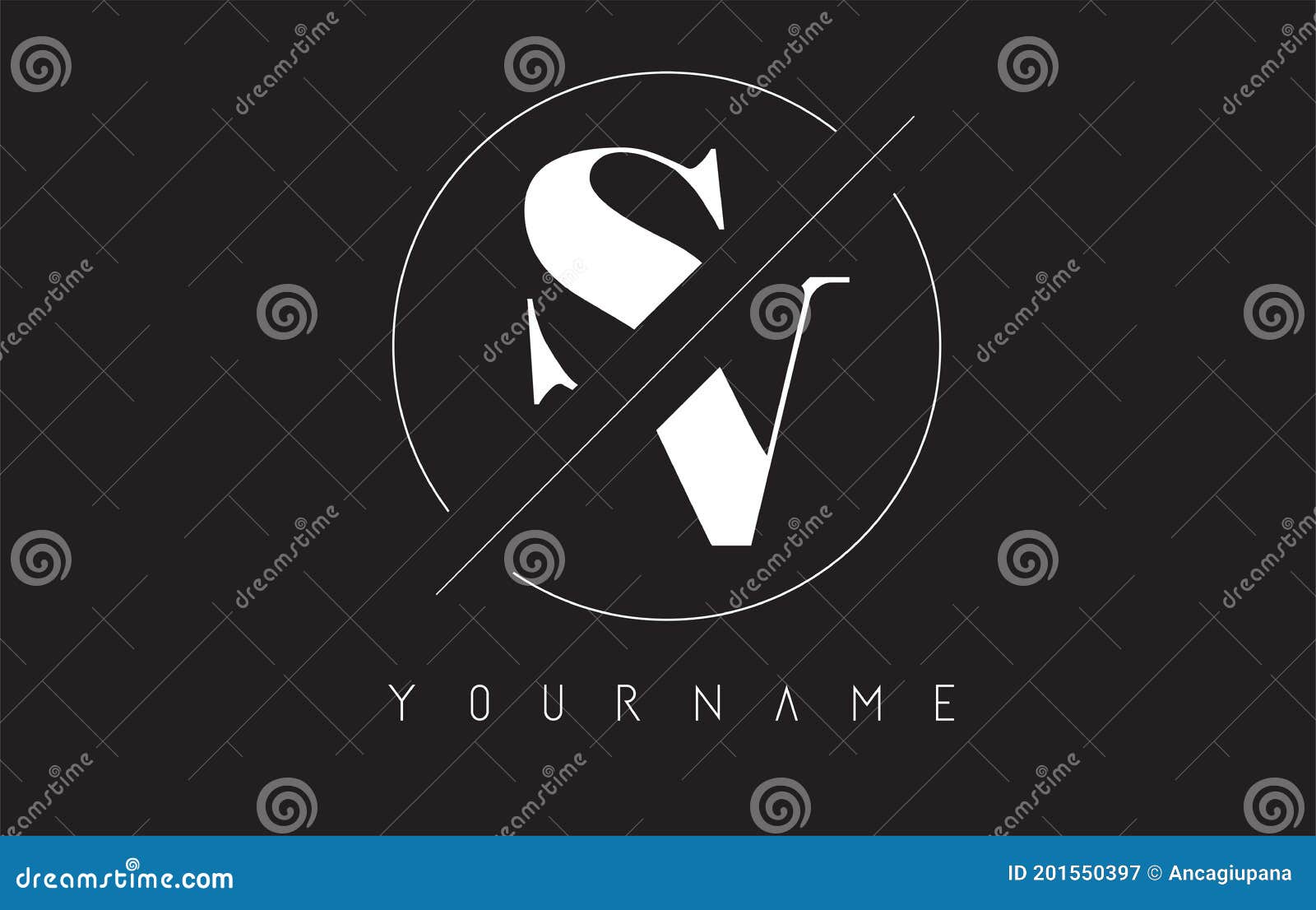 Cut and Intersected SV S V Letters Logo with Round Frame Design Vector ...