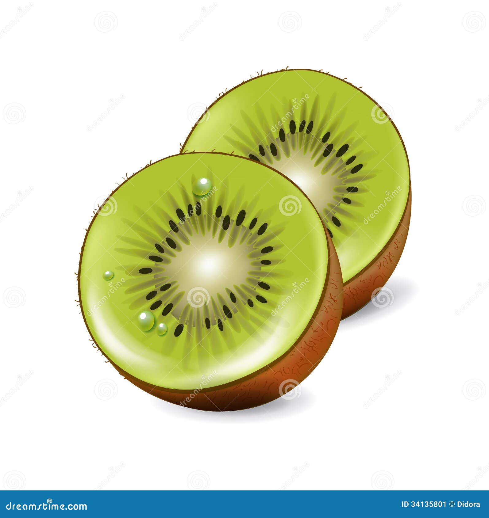 Cut Kiwi Fruit Pieces Isolated on White Stock Vector - Illustration of ...
