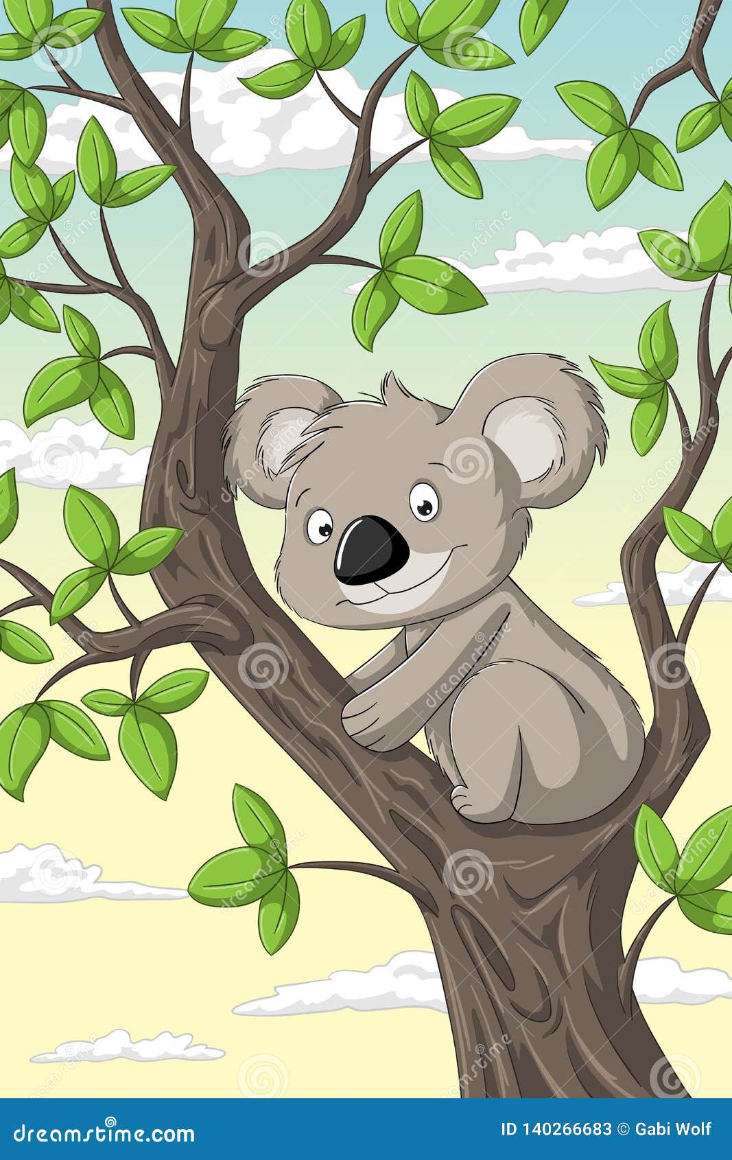 Koala On Tree Coloring Page. Vector Illustration | CartoonDealer.com ...