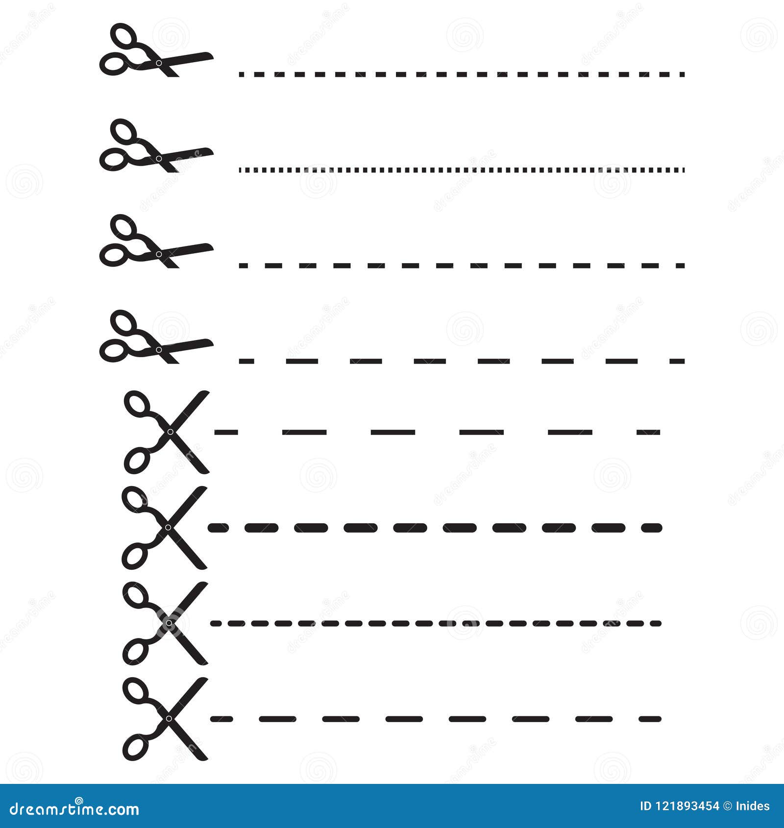 Cut Lines Scissors Vector Set. Dotted Lines Cutting Point. Stock Vector ...