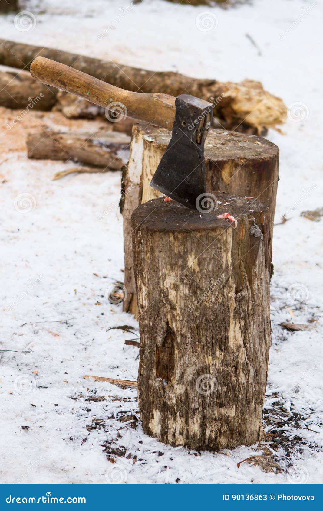 Cut log fire wood and axe stock image. Image of heavy - 90136863