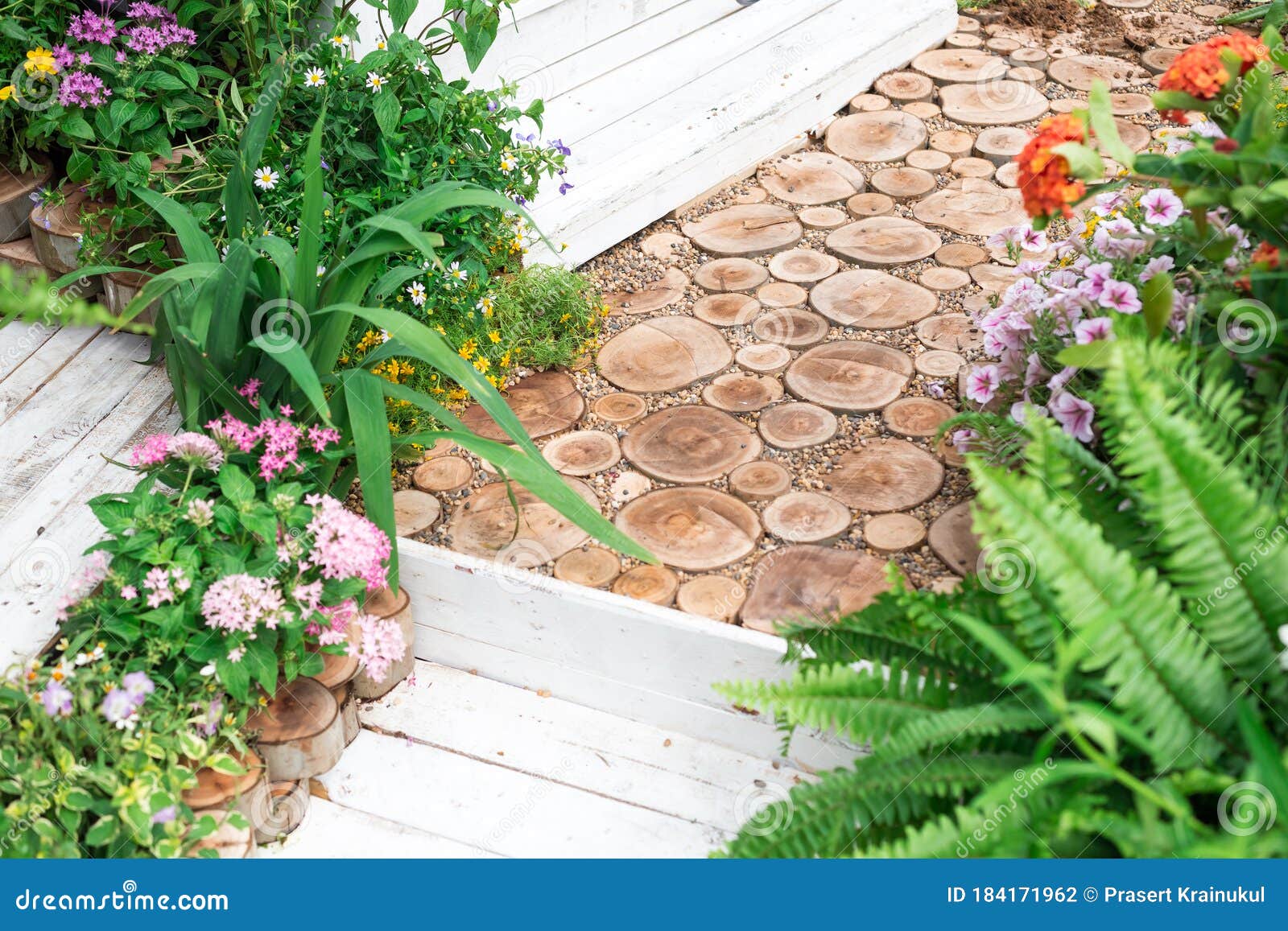 Cut Logs, Path, Garden Decorative Stock Photo - Image of outdoor ...