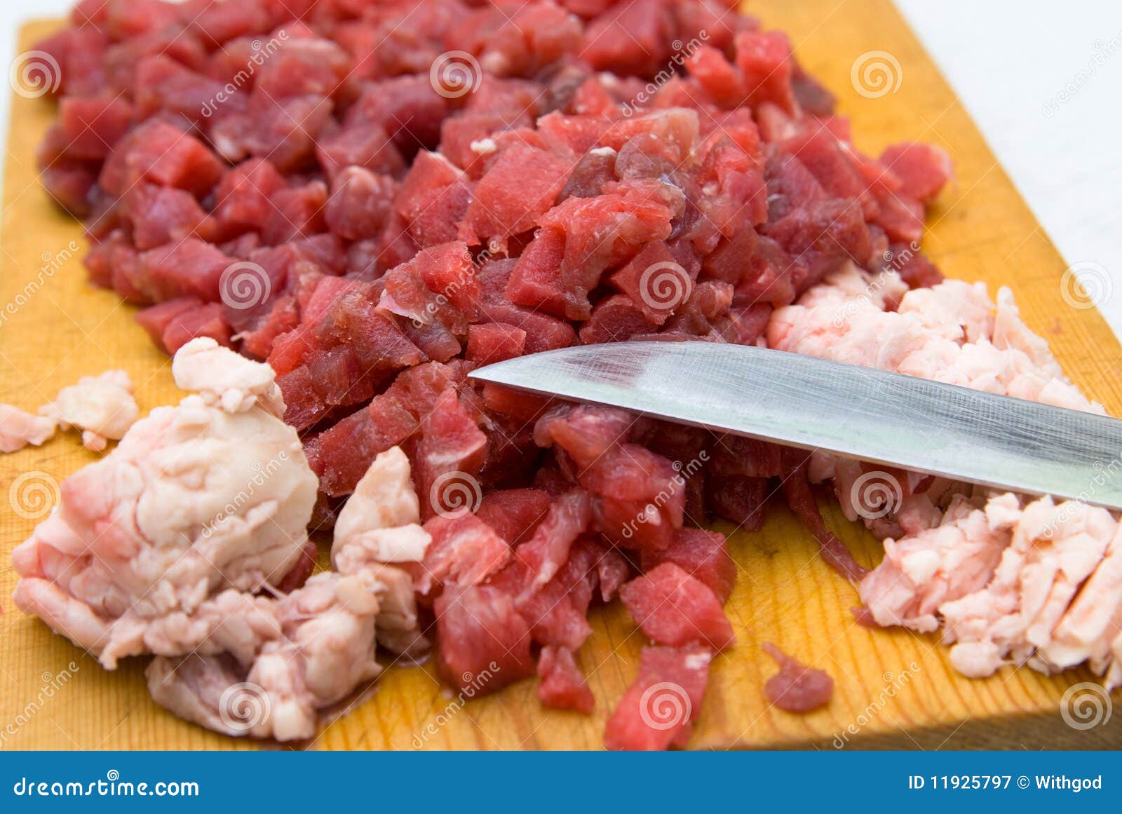 Cut Meat on Wooden Hardboard Stock Image - Image of cook, knife: 11925797