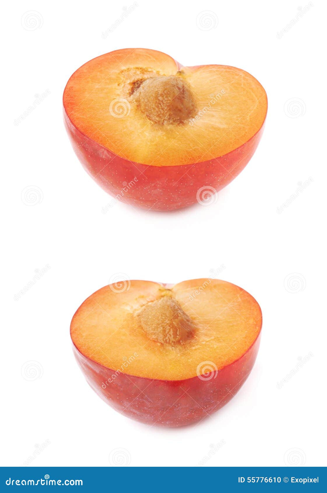 Cut Open Plum Half Isolated Stock Photo - Image of healthy, ingredient ...
