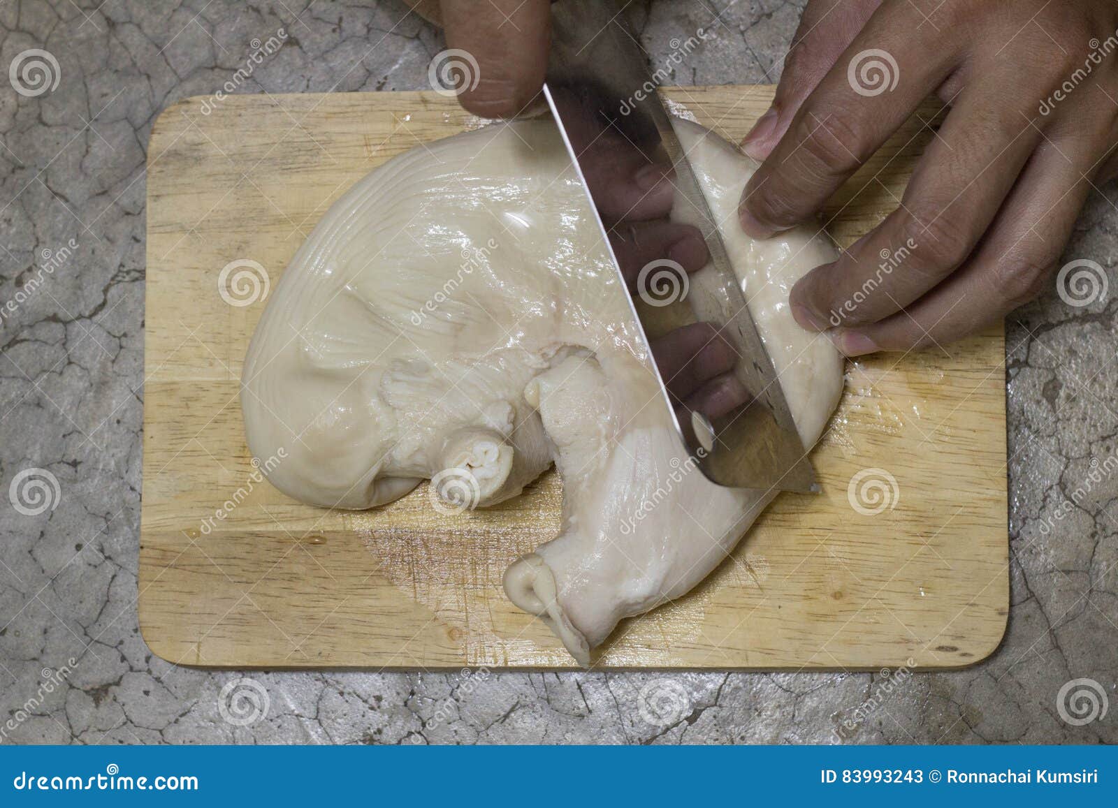 Cut Open Pork Stomach in Trencher on Concrete Stock Image - Image of ...