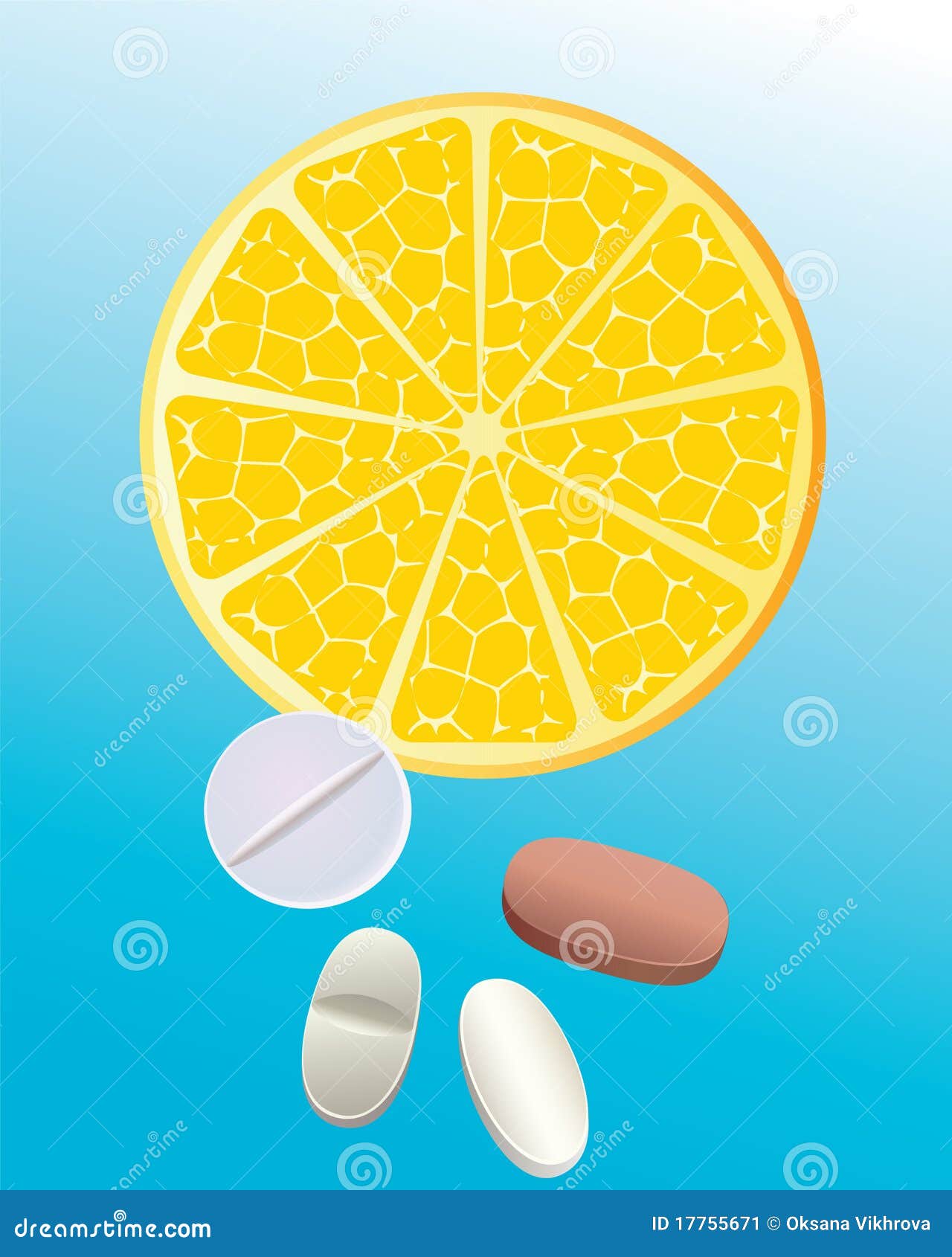 Cut orange and tablets. stock vector. Illustration of tablet - 17755671