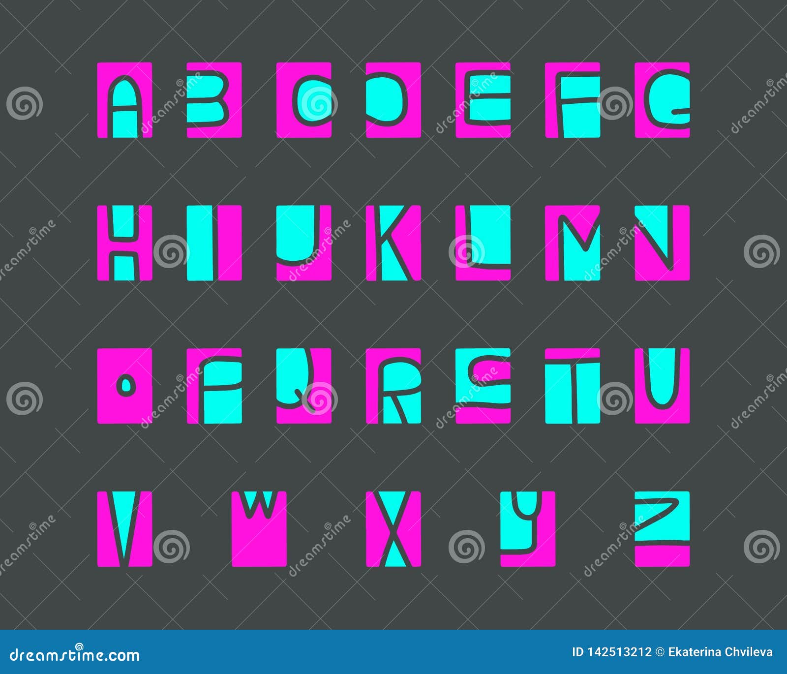 Cut-out Alphabet, Printmaking Lino-cut Vector Elements on Background ...