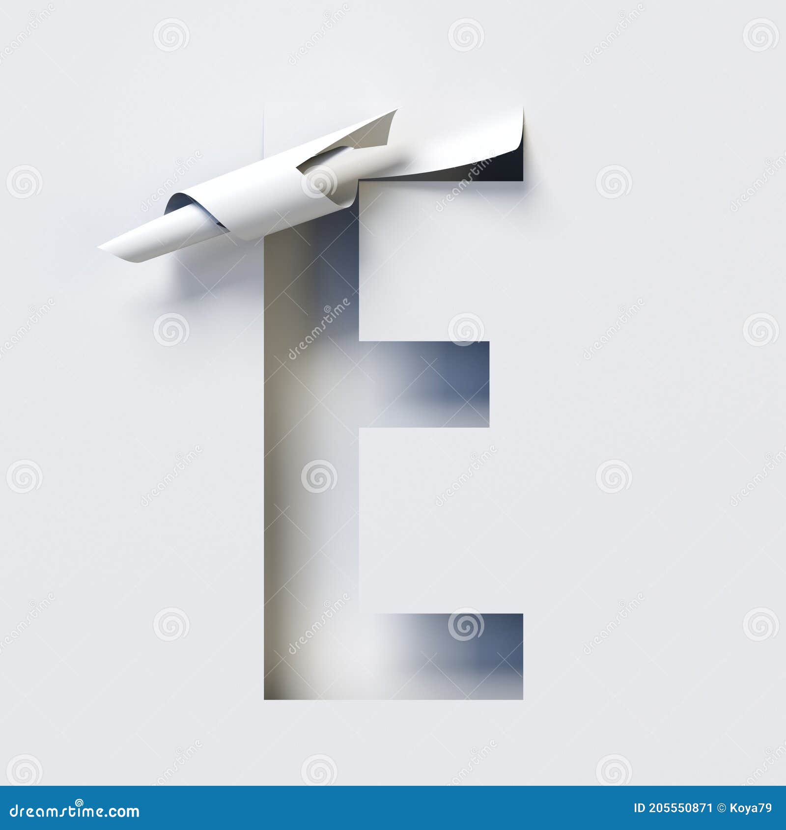 Cut Out Curled Paper Font 3d Rendering Letter E Stock Illustration ...