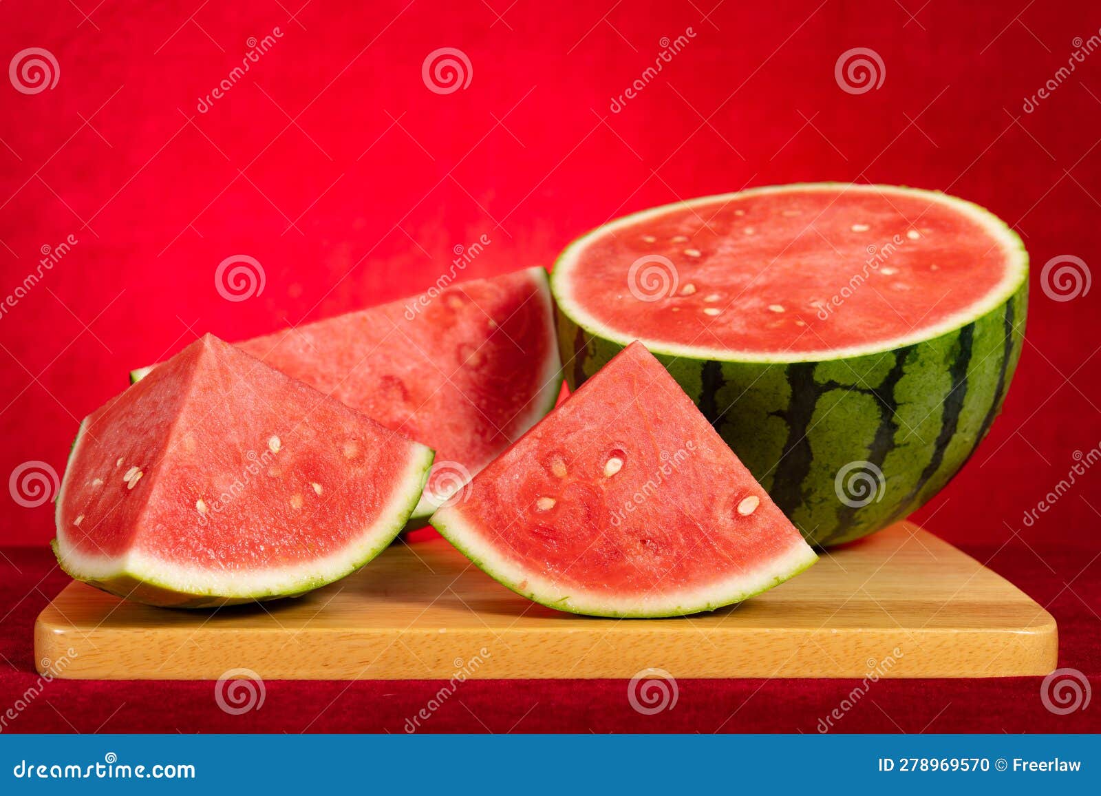 Cut Out Fresh Watermelon on Red Horizontal Composition Stock Photo ...