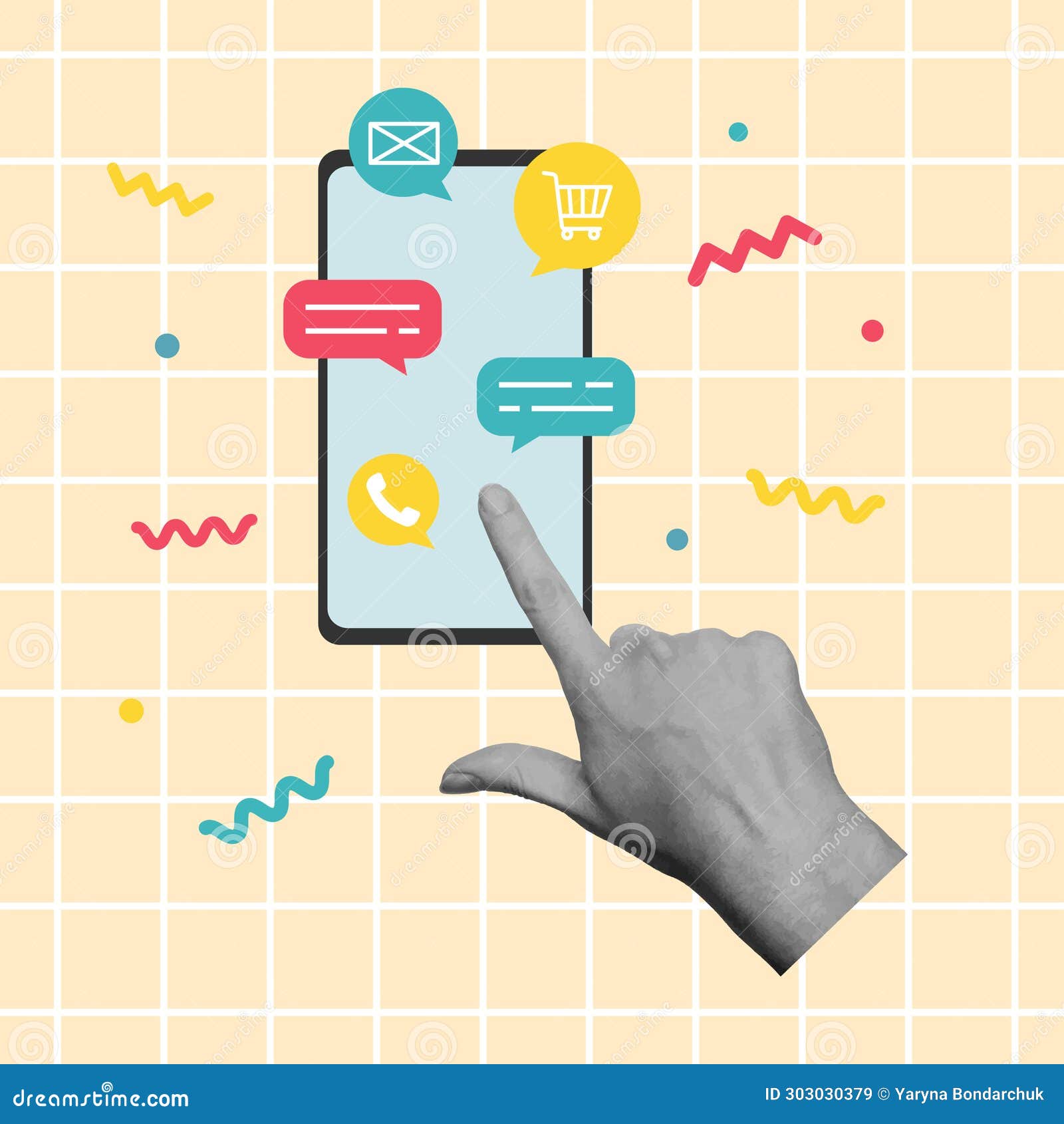 Cut Out Hand Pointing at Smartphone. Digital Chat Bot, Conversation ...