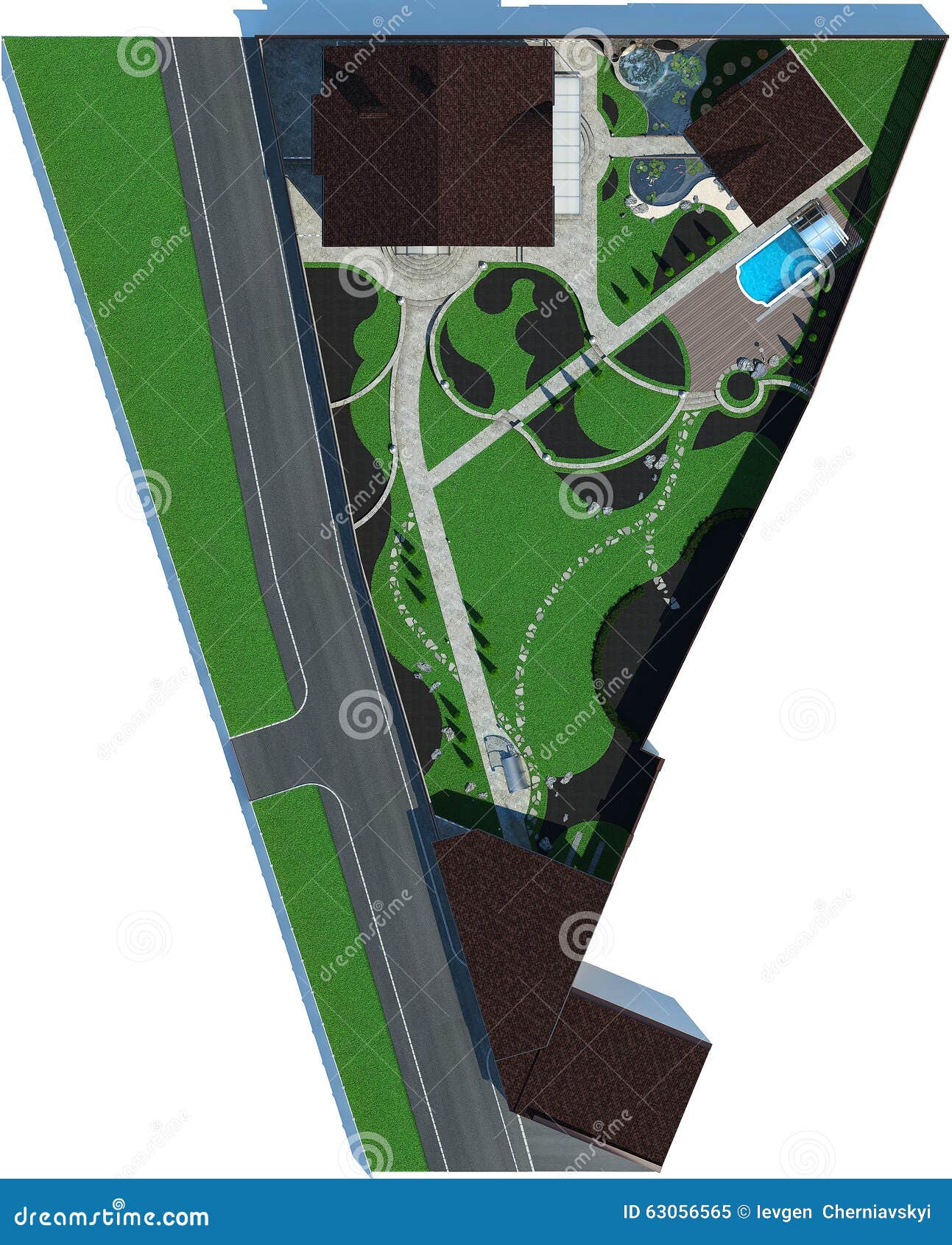 Cut Out Master Plan, Landscaping 3D Render Stock Illustration ...