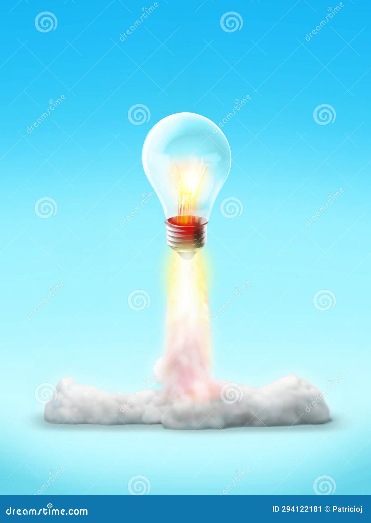 Cut-out Object Shot of a Light Bulb Rocket Launch Isolated on a Blue ...