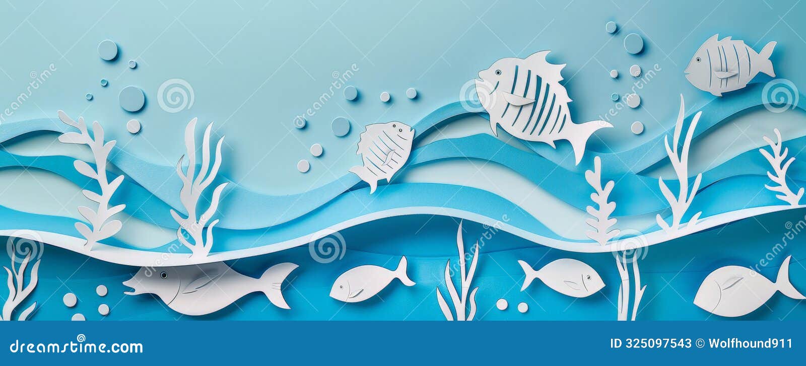 A Cut-out Paper Banner with Fish Patterns, Layered on an Ocean Blue ...