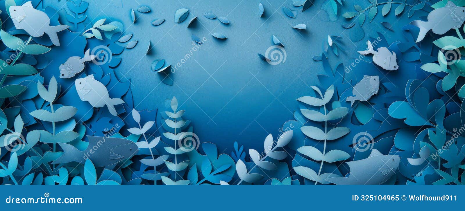 A Cut-out Paper Banner with Fish Patterns, Layered on an Ocean Blue ...