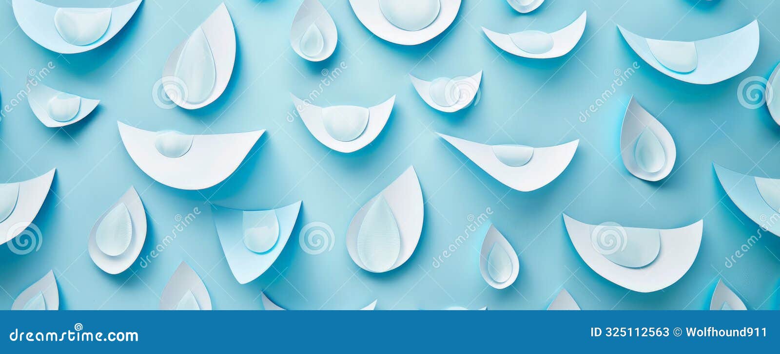 A Cut-out Paper Banner with Raindrop Patterns, Layered on a Cool Blue ...