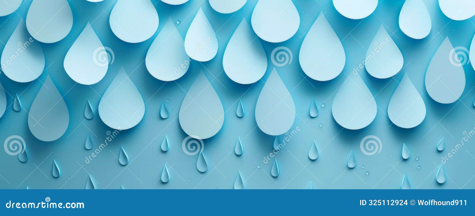 A Cut-out Paper Banner with Raindrop Patterns, Layered on a Cool Blue ...