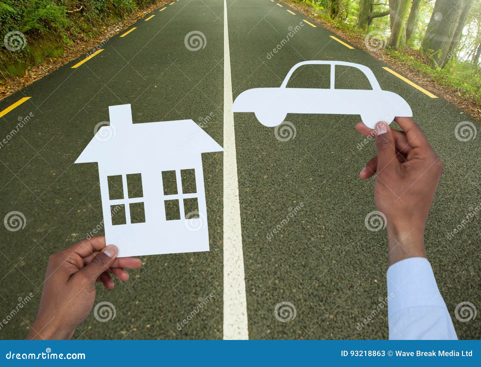 Cut Outs House and Car on Road Stock Image - Image of forest, light ...