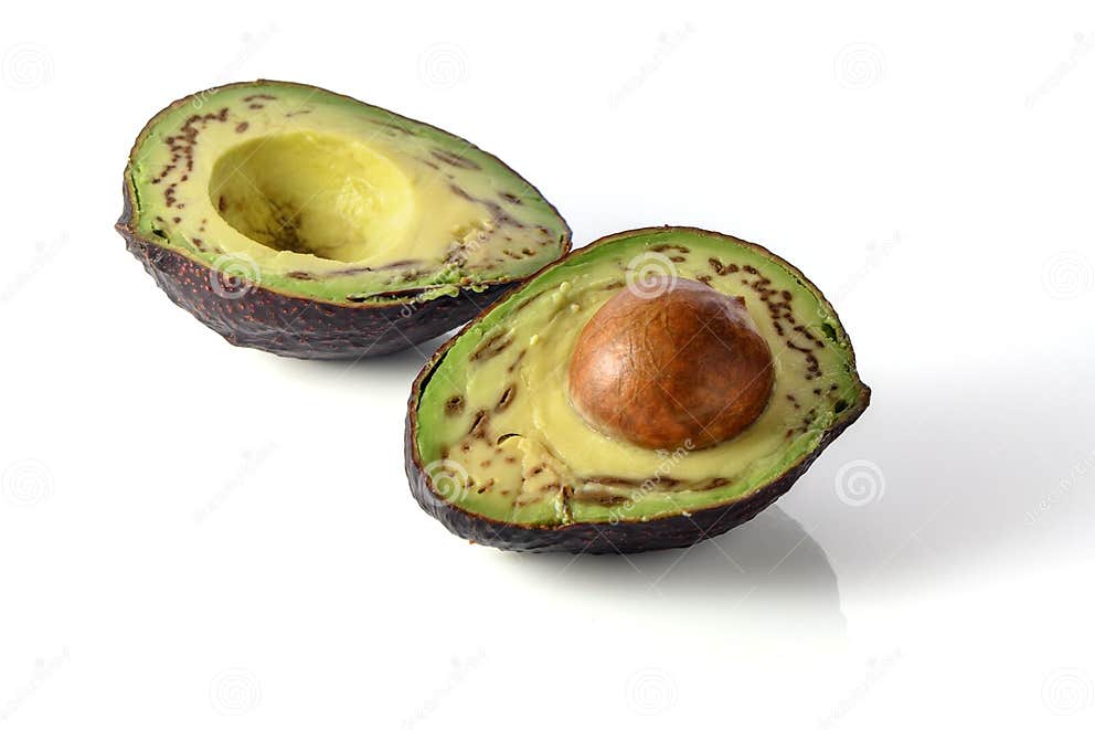 Cut Overripe Brown Avocado on White Background, Studio Shot 1 Stock ...