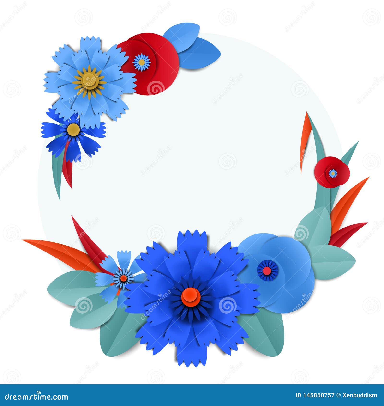 Cut Paper Cornflower in Wreath Stock Illustration - Illustration of ...
