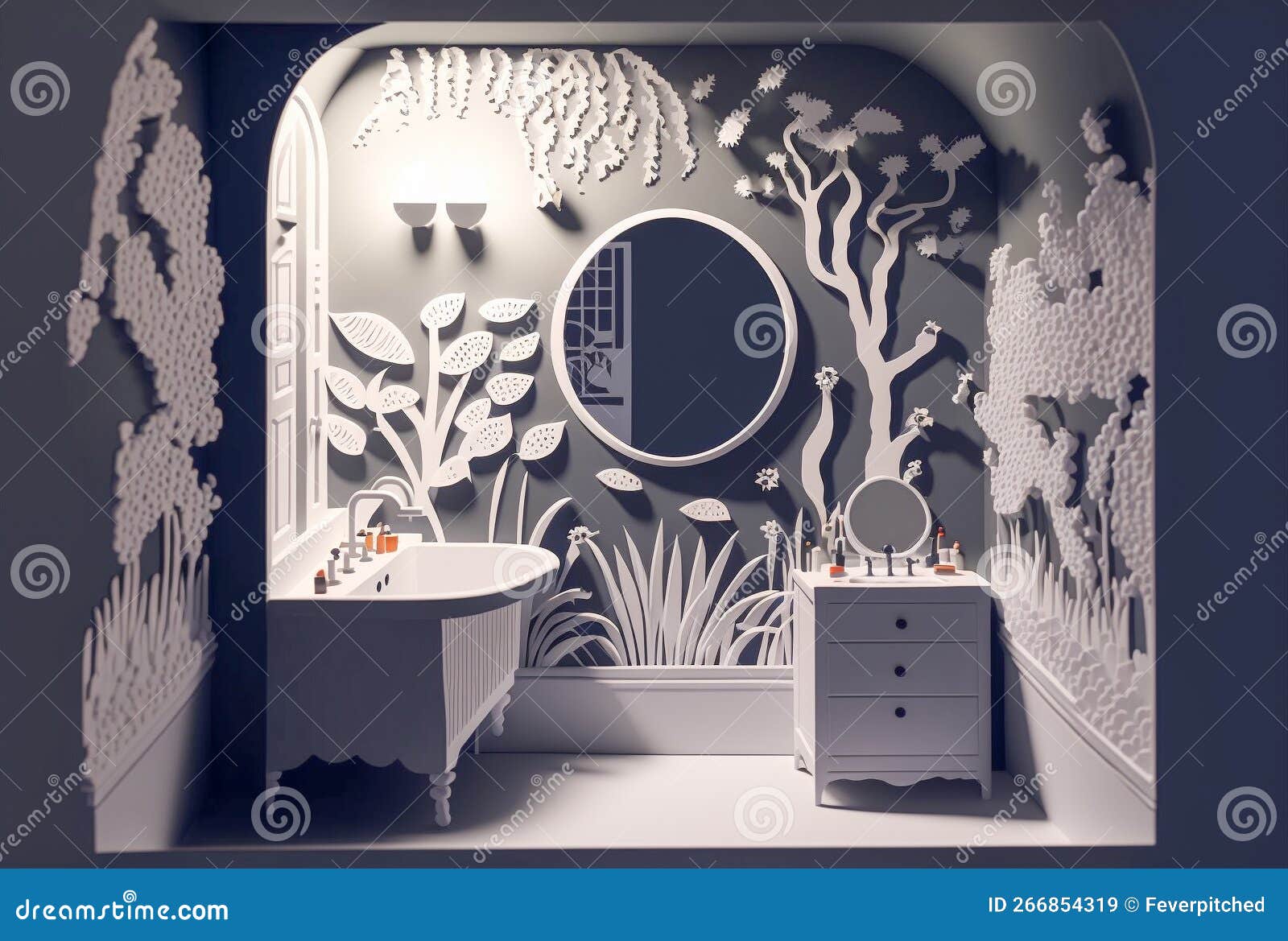 Cut Paper Craft Bathroom Interiors - Generative AI Stock Illustration ...