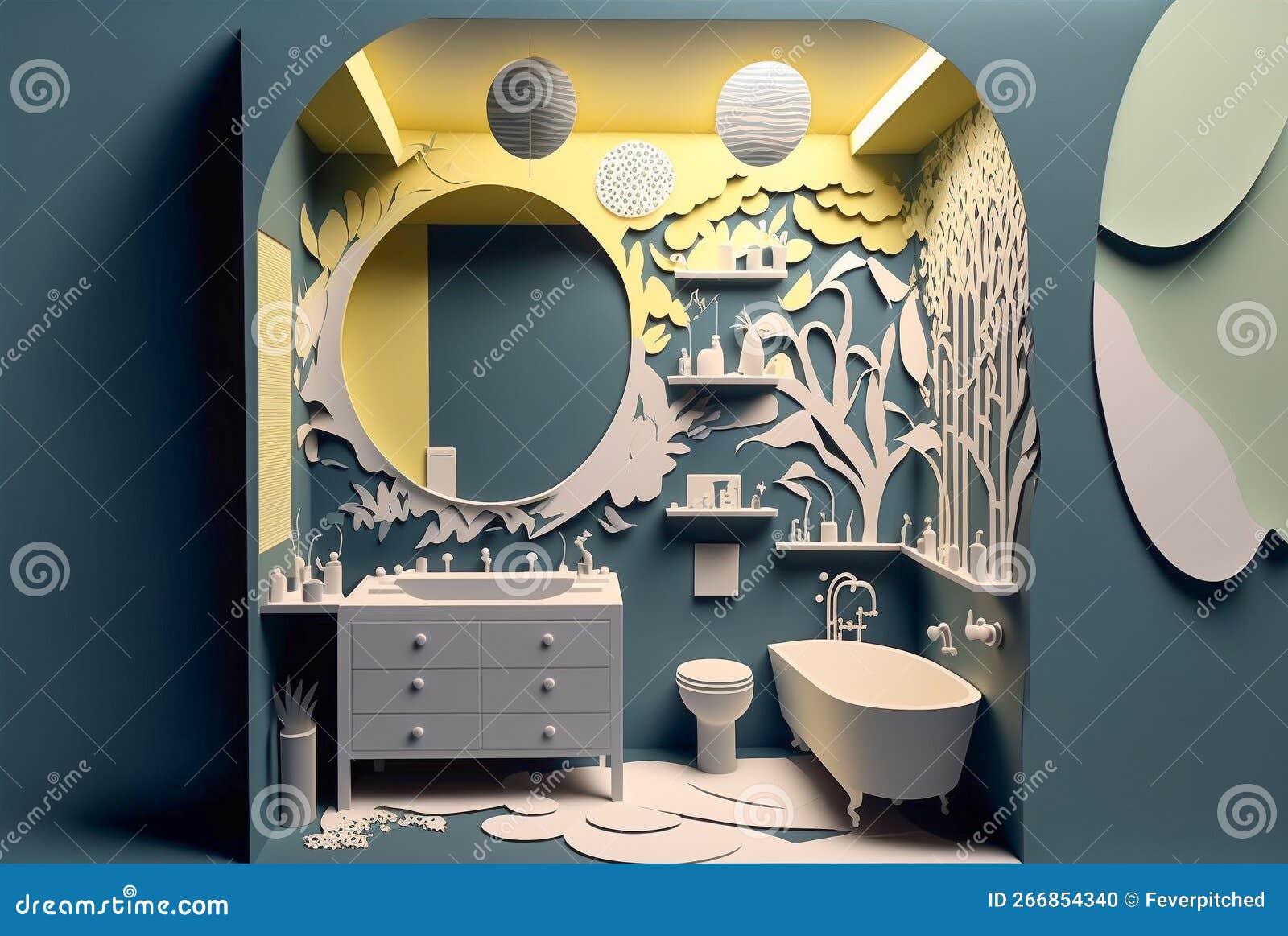 Cut Paper Craft Bathroom Interiors - Generative AI Stock Illustration - Illustration of paper ...