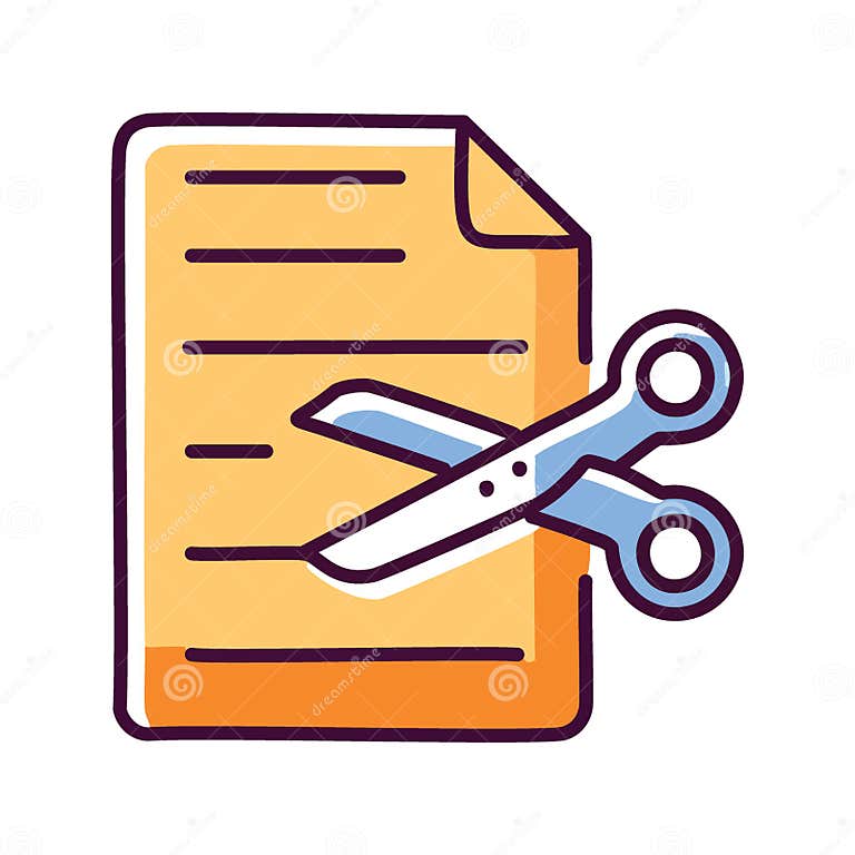 Cut Paper Document. Scissors Cut through a Document, Representing Editing, Revision, or Removing ...