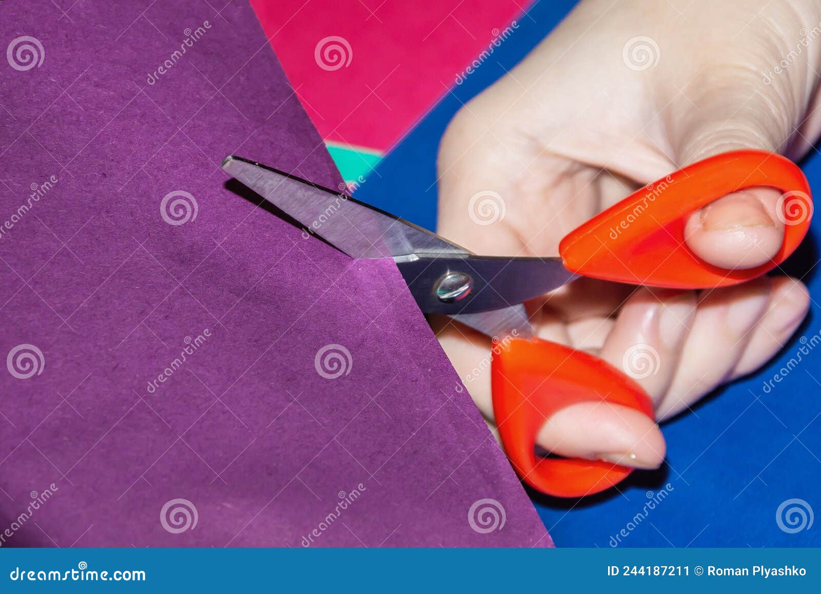Cut the Paper with Scissors. Colored Paper and Scissors Stock Image ...